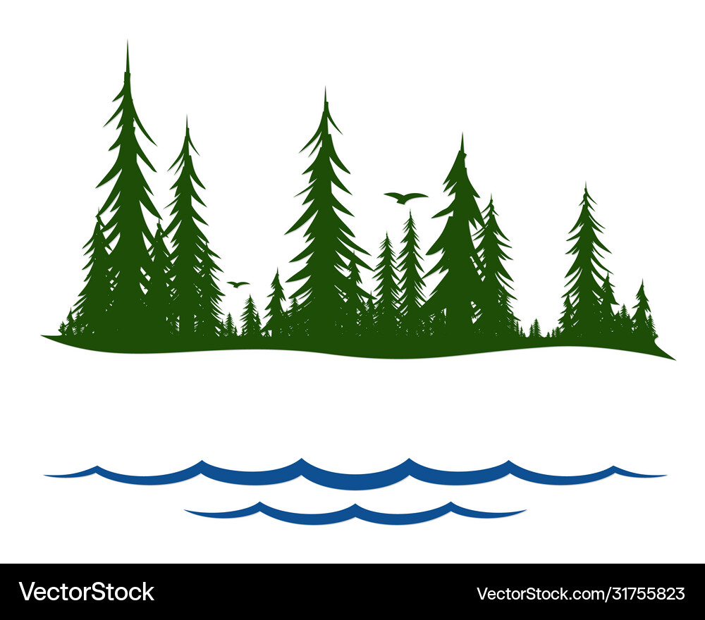 Coniferous Forest Landscape with Lake Royalty Free Vector