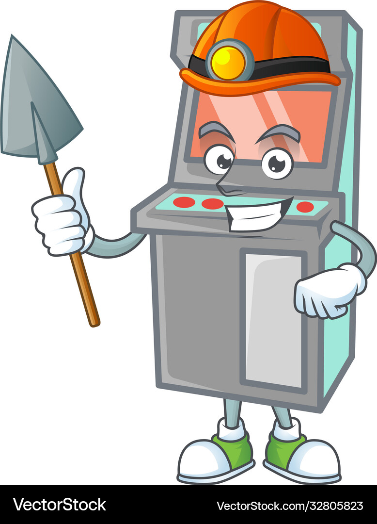 Cool clever miner arcade game machine cartoon Vector Image