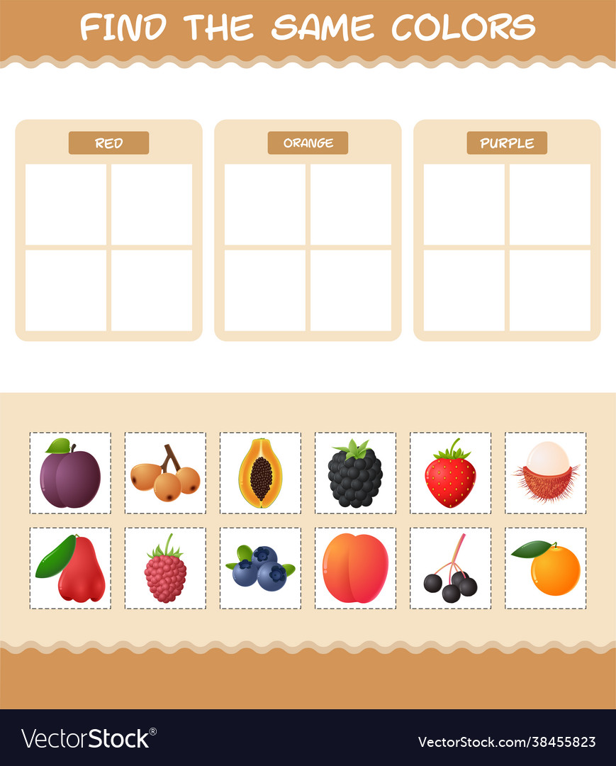Find same colors fruits searching Royalty Free Vector Image