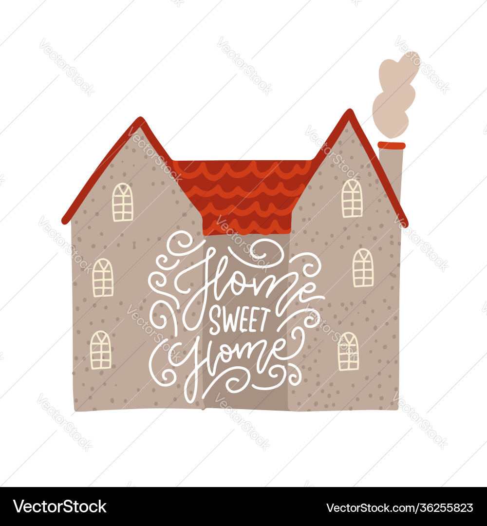 Gray brick house with lettering text on facade Vector Image