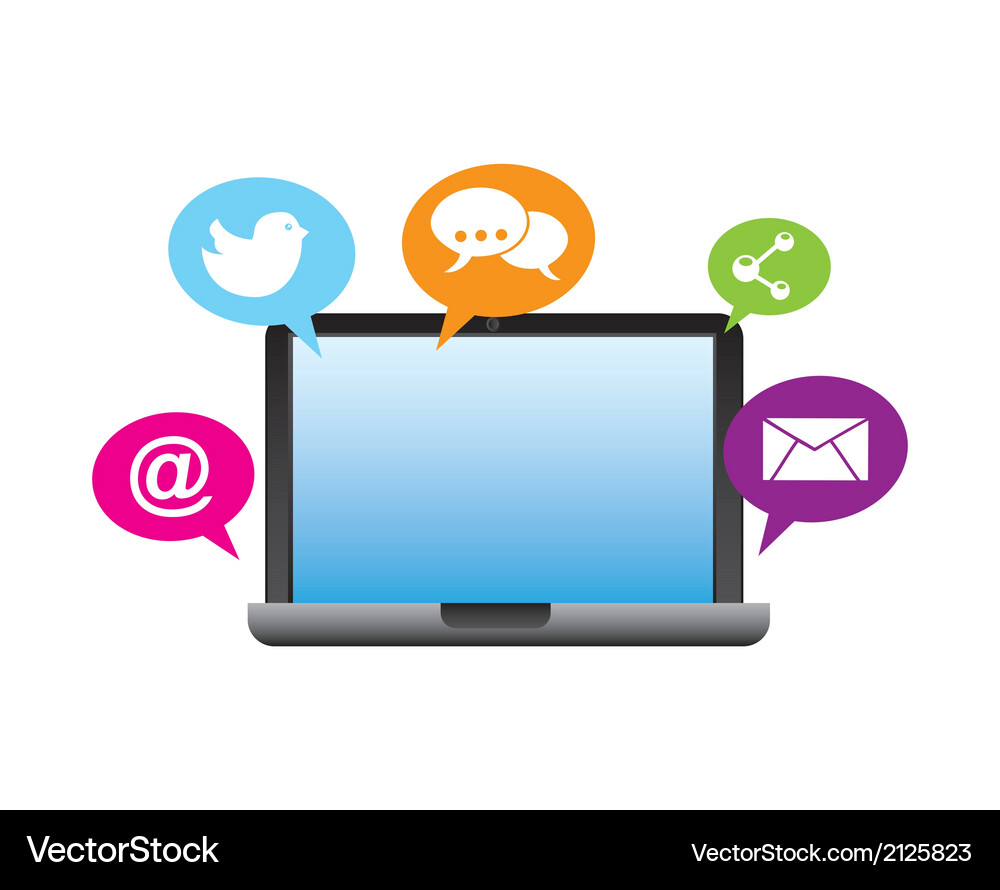 Laptop with communication icons over white Vector Image