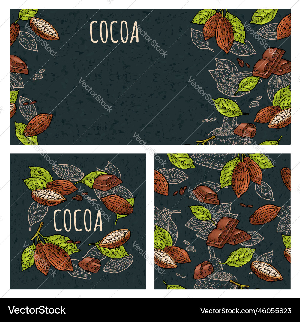 Seamless pattern fruits cocoa and piece chocolate Vector Image