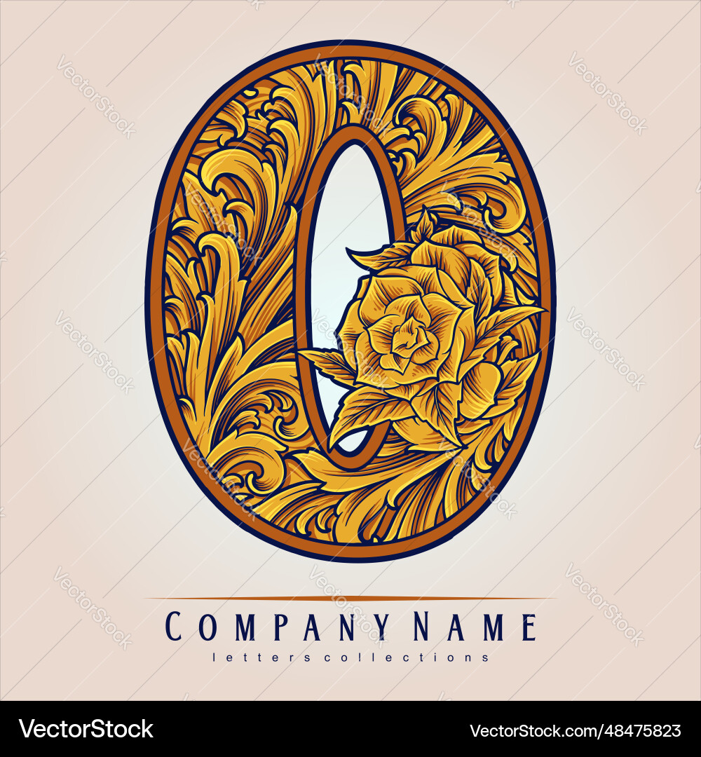 Vintage monogram letter o with delicate engraved Vector Image