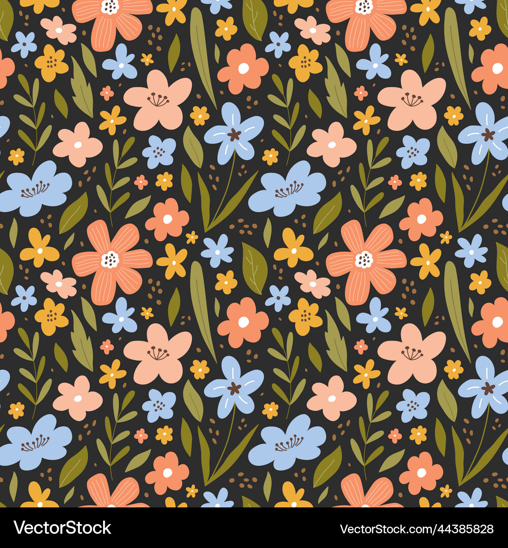 Botanical seamless pattern with flowers and leaves