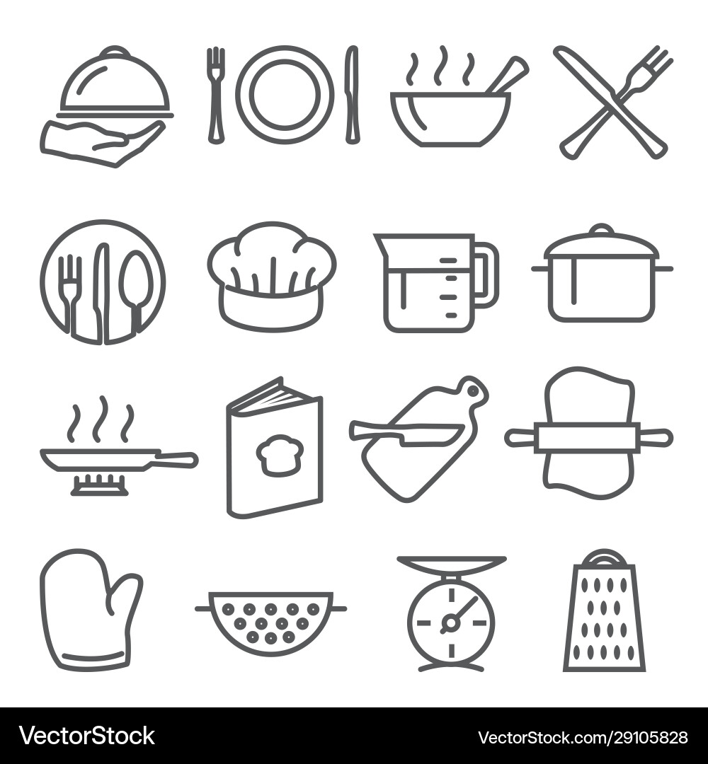 Cooking line icons set on white background Vector Image