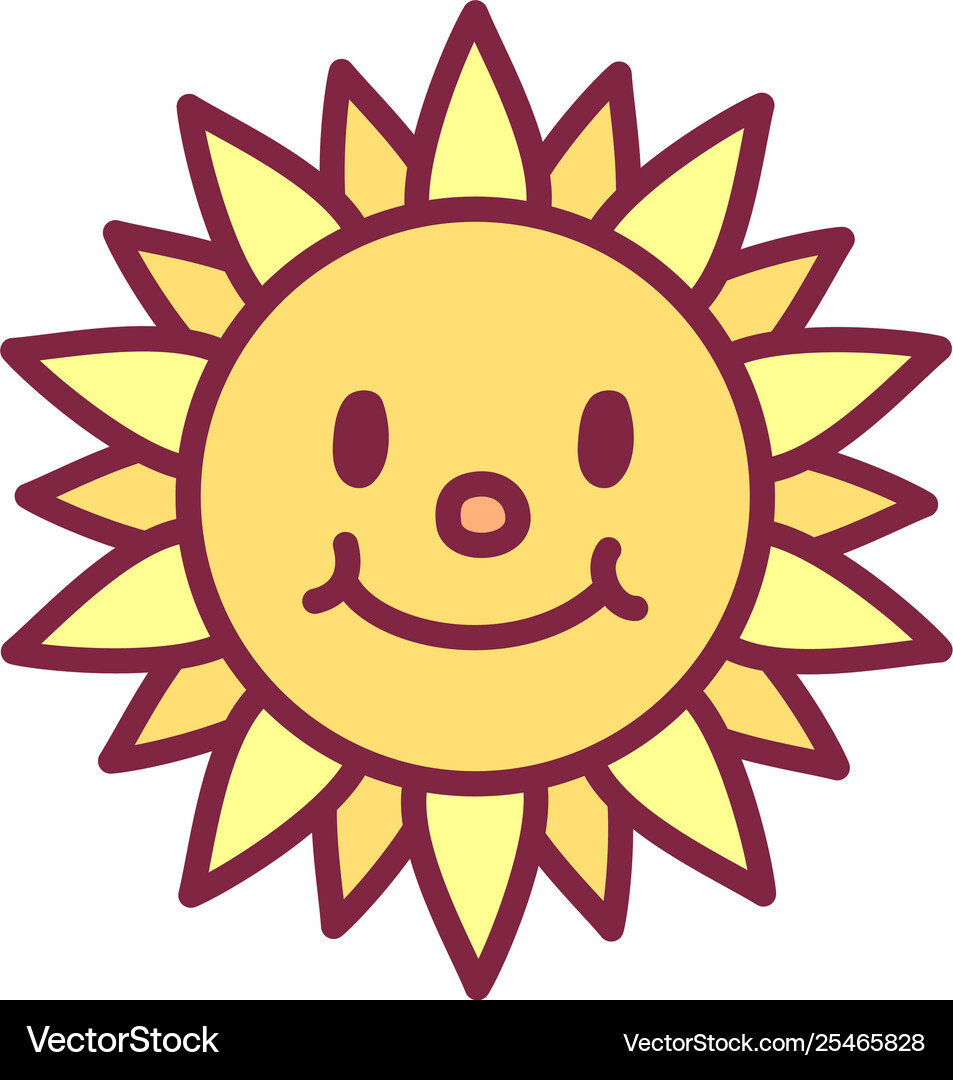 Cute icon happy yellow sun Royalty Free Vector Image