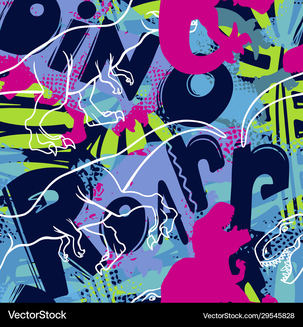 Dinosaur t rex color creative hand drawn seamless Vector Image