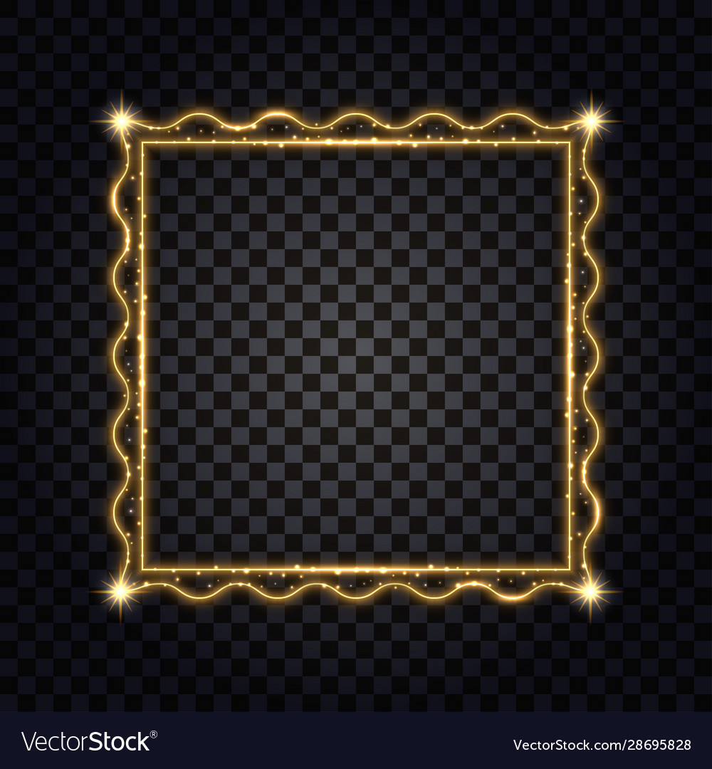 Gold square frame with glowing glitter effect Vector Image