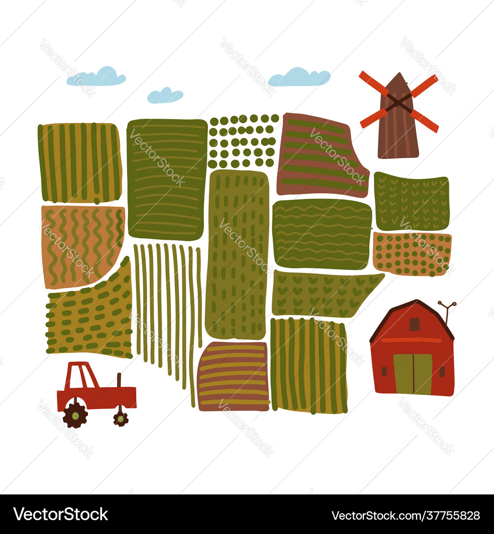 Hand drawn village landscape map with windmill Vector Image