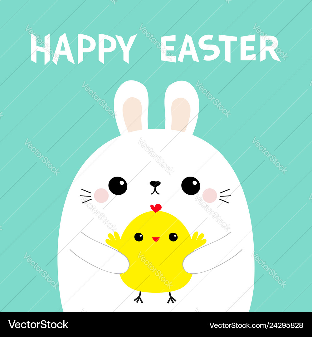 Happy easter bunny rabbit holding baby chicken Vector Image
