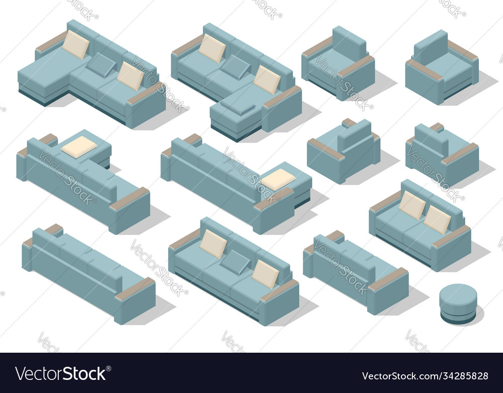 Isometric set modern sofa modern couch Royalty Free Vector Isometric set modern sofa modern couch Royalty Free Vector