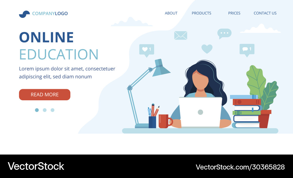 Online education concept with a woman computer Vector Image