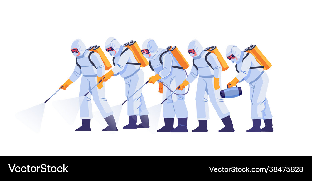 People in virus protective suits and mask Vector Image