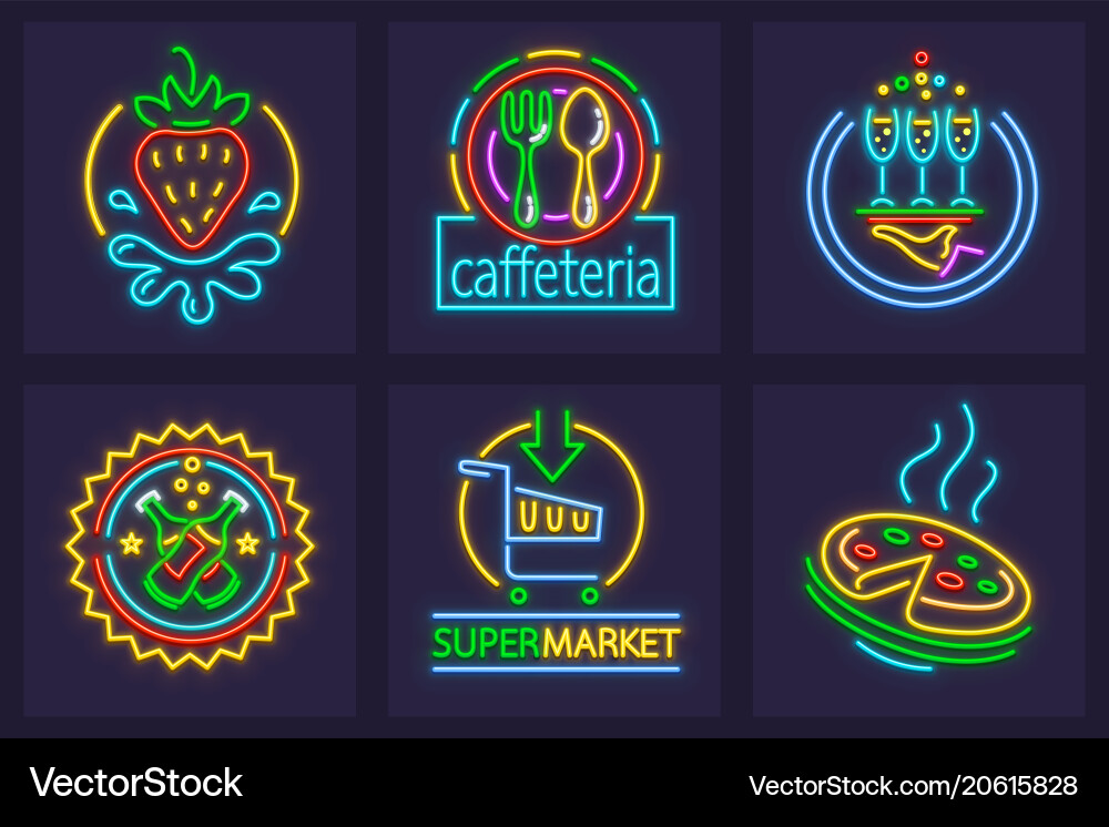 Set neon sign icons Royalty Free Vector Image - VectorStock