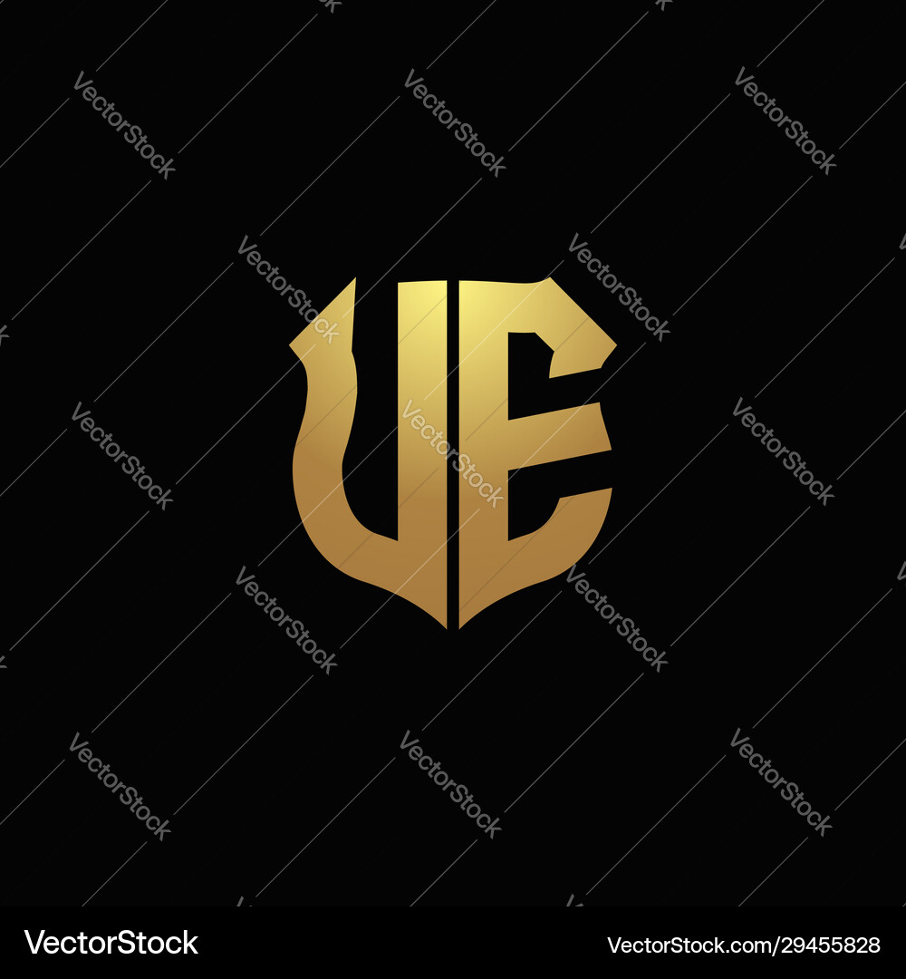 Ue logo monogram with gold colors and shield Vector Image