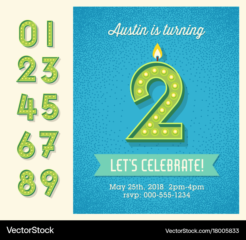 Birthday invitation with 3d light bulb numbers Vector Image