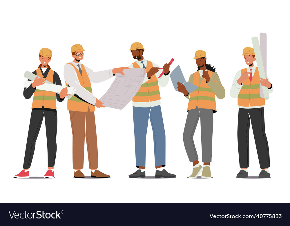Builders workers construction engineers Royalty Free Vector