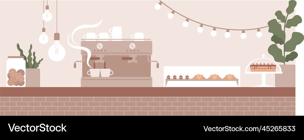 Coffee counter in small trendy cafe Royalty Free Vector