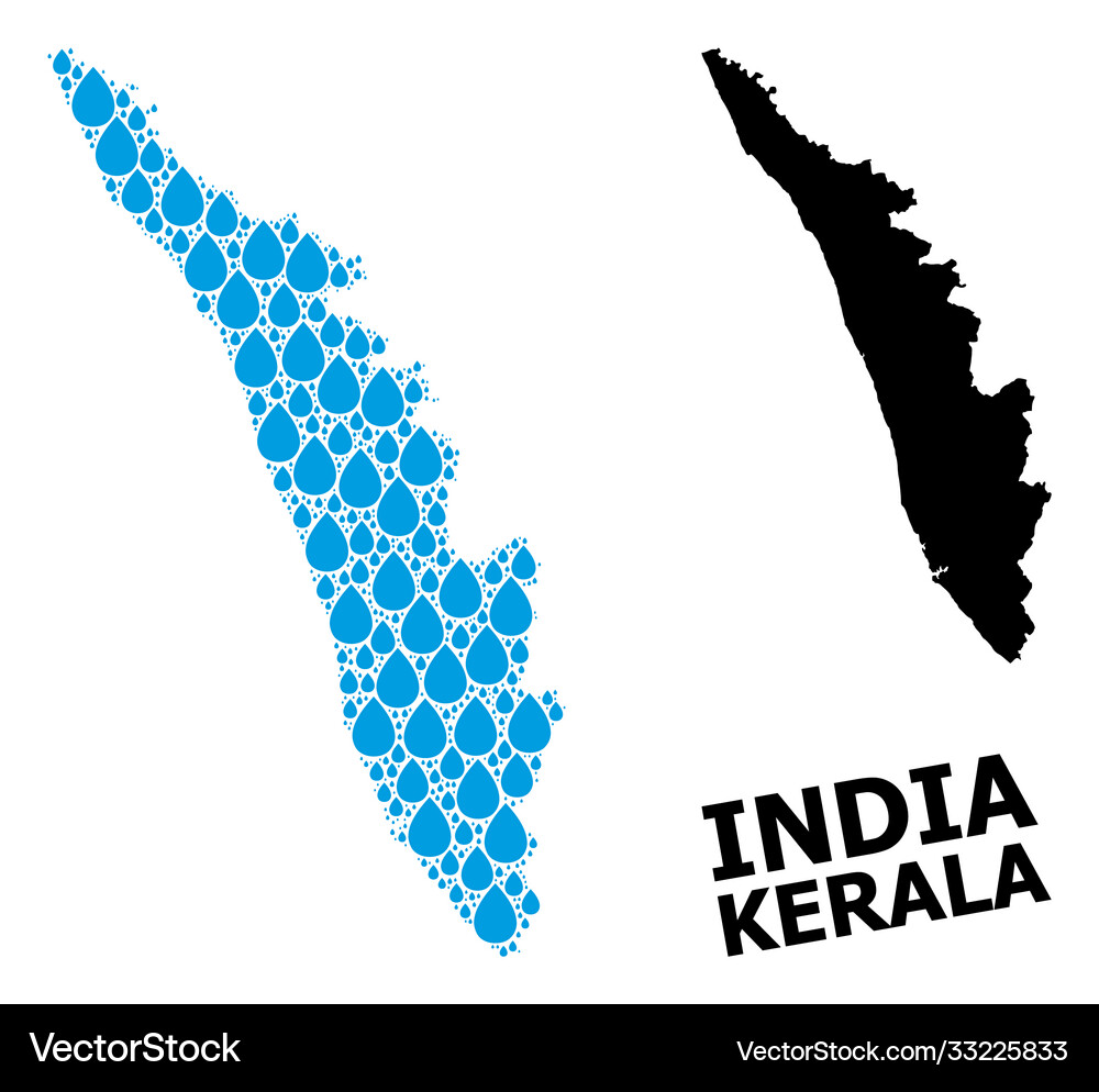 Collage map kerala state water dews Royalty Free Vector