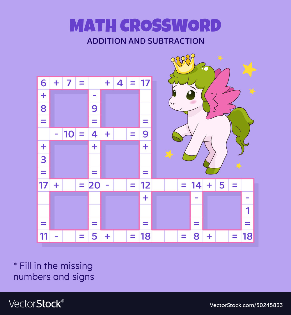 Math crossword puzzle addition and subtraction Vector Image