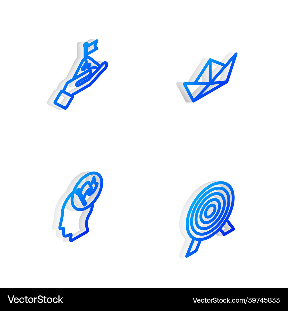 Set isometric line folded paper boat mountains Vector Image