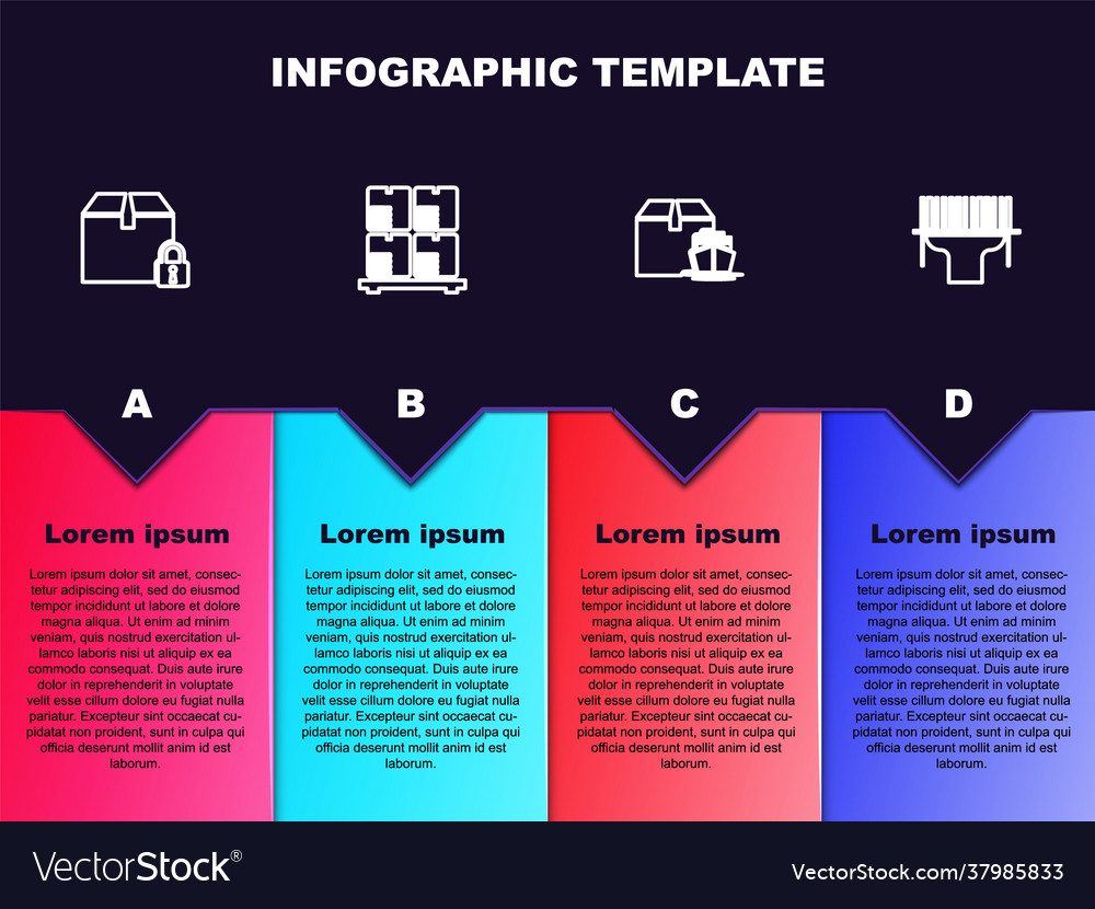 Set line locked package cardboard boxes on pallet Vector Image