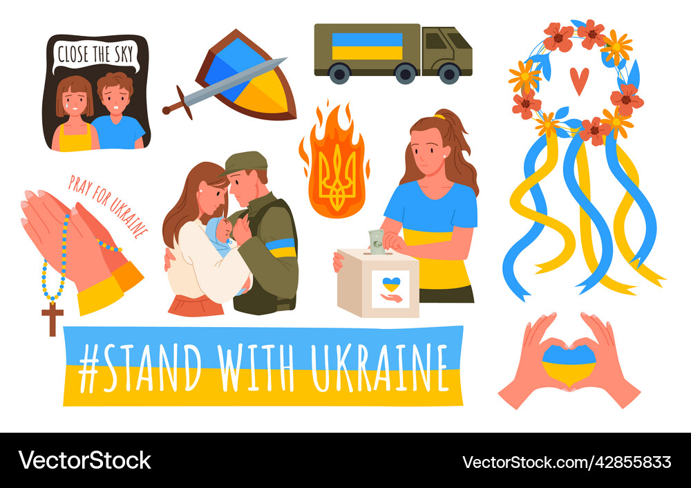 Support and help for ukraine set stand Royalty Free Vector