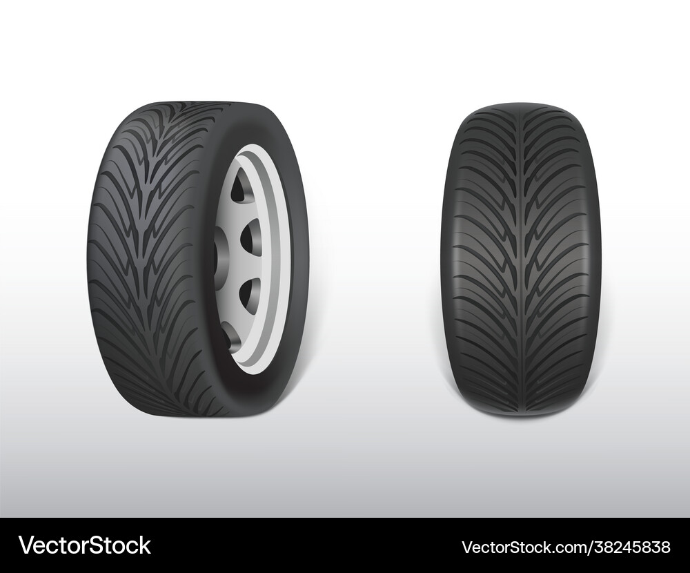 3d realistic black tyre with tread Royalty Free Vector Image