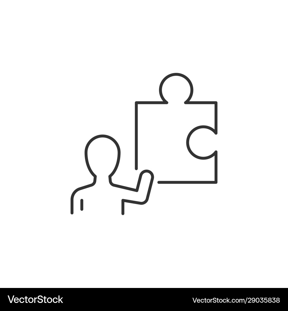 Businessman hold part puzzle linear icon Vector Image