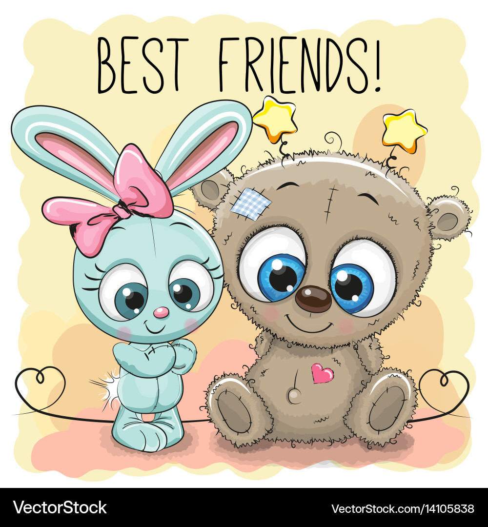 Cute bear and rabbit girl Royalty Free Vector Image
