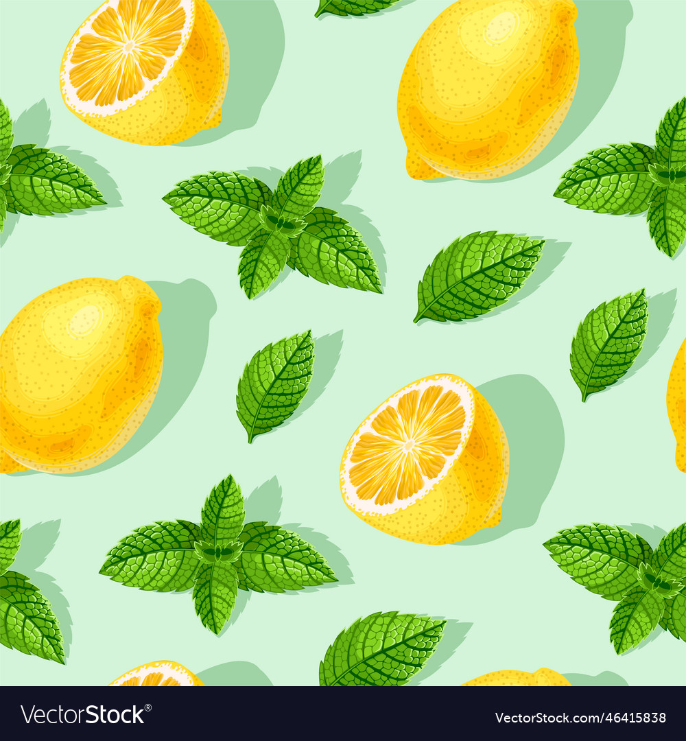 Seamless pattern with mint and lemon Royalty Free Vector