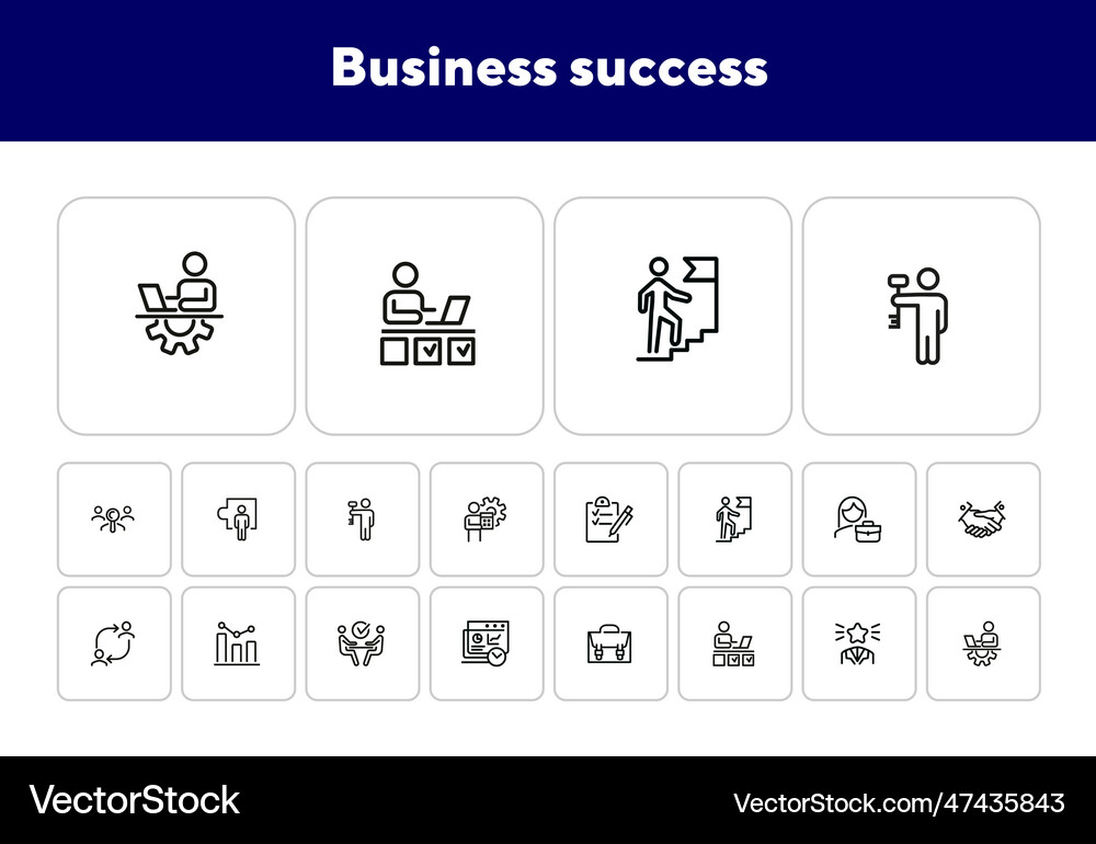 Business success line icon set Royalty Free Vector Image