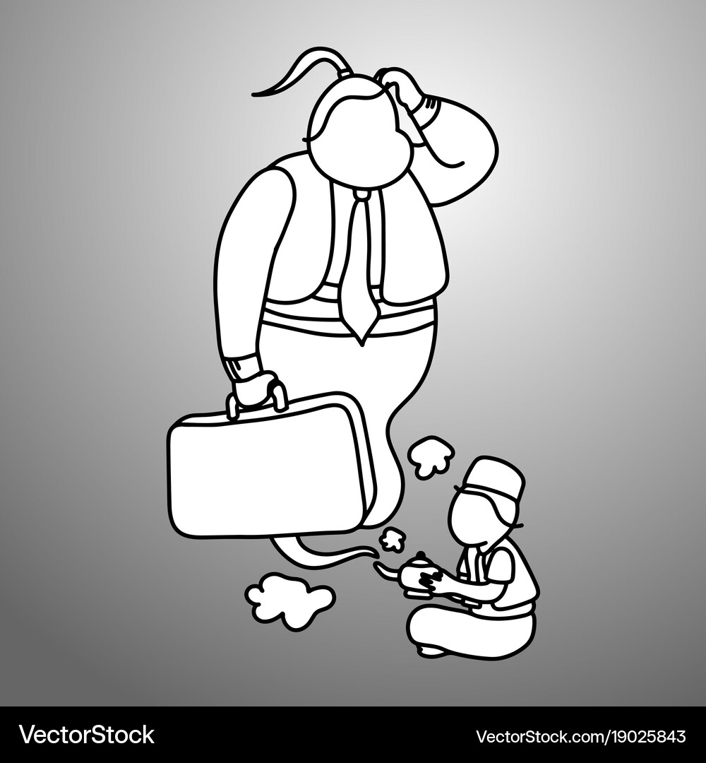 Businessman with confused magic giant Royalty Free Vector