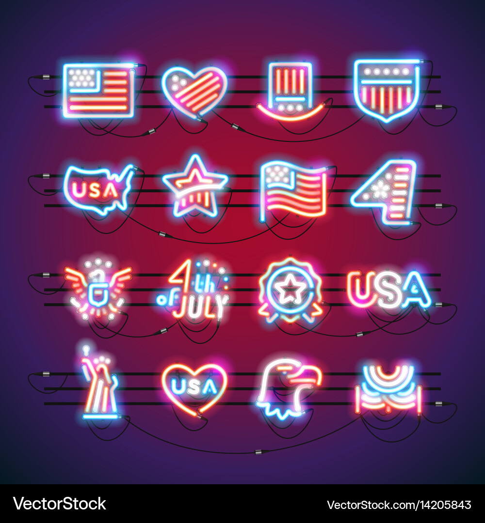 Fourth july neon signs Royalty Free Vector Image