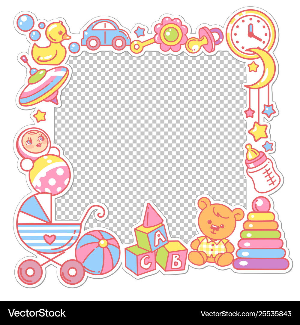 Frame with baby objects toys accessories Vector Image
