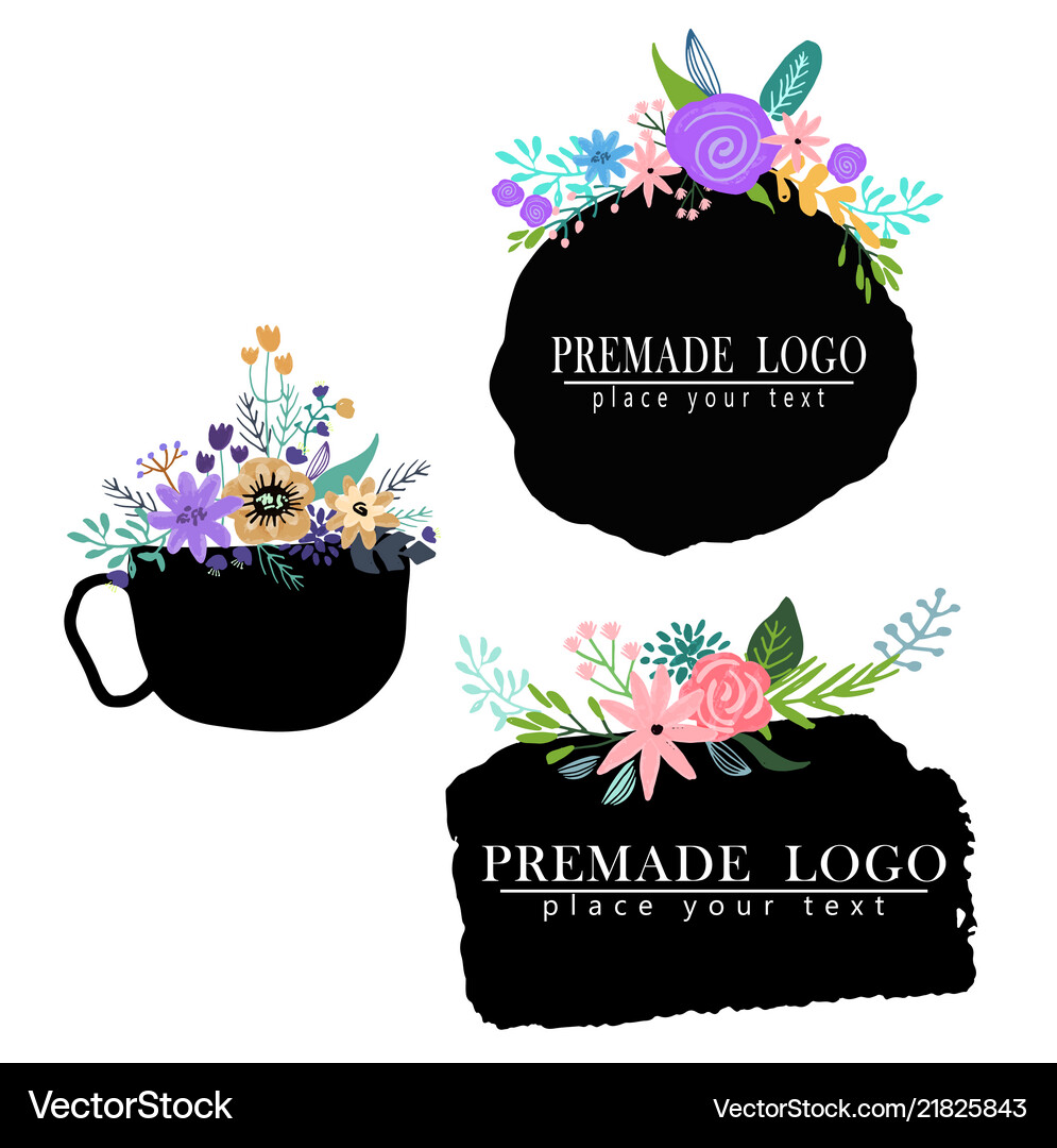 Hand drawn cute floral logo template Royalty Free Vector
