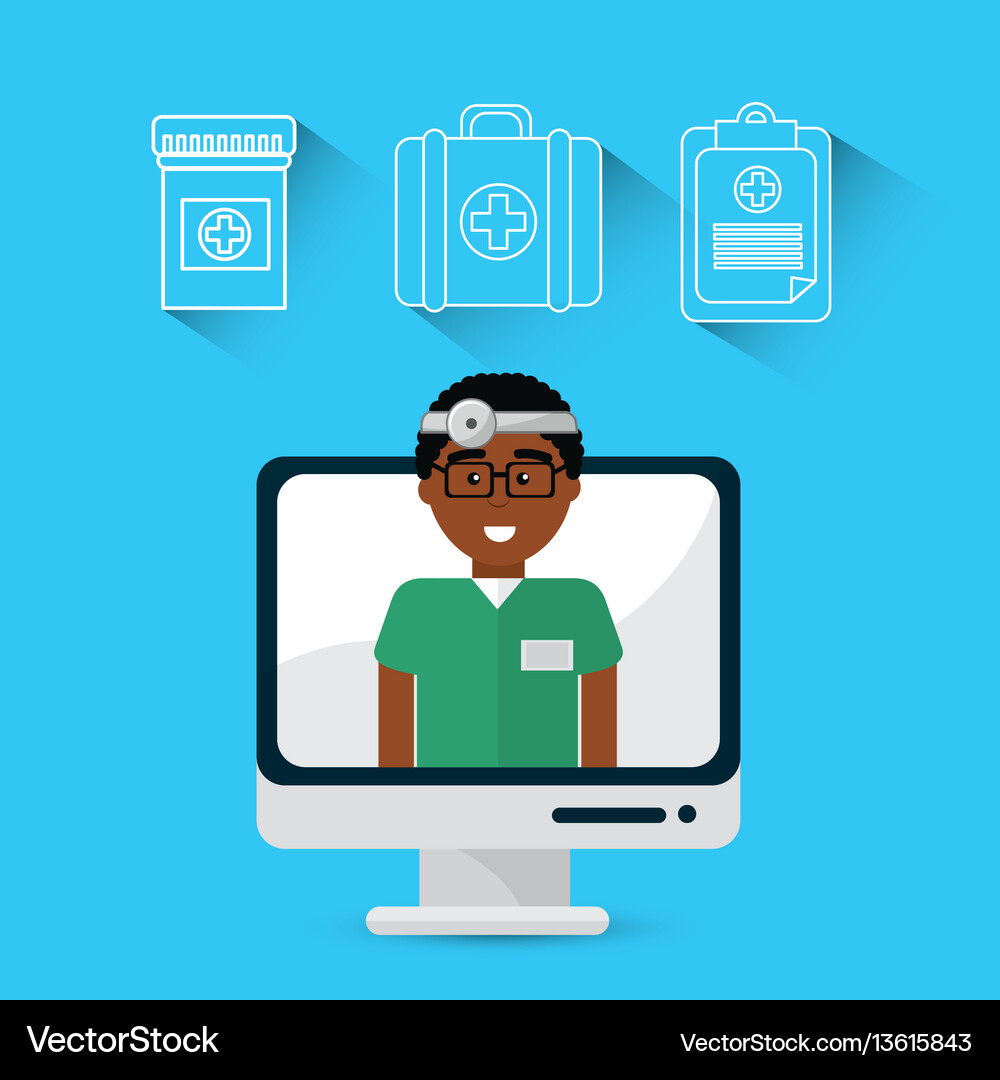 Hospital doctor computer icon Royalty Free Vector Image