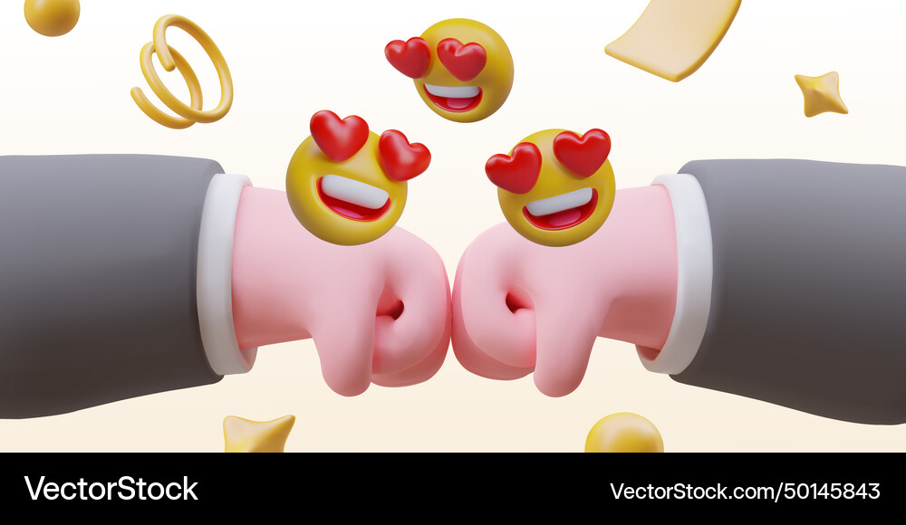Realistic hands with flying emoticons heart Vector Image