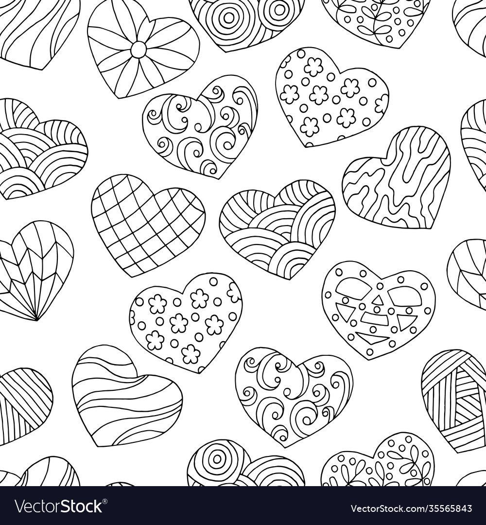 Seamless pattern hand-drawn doodle hearts Vector Image