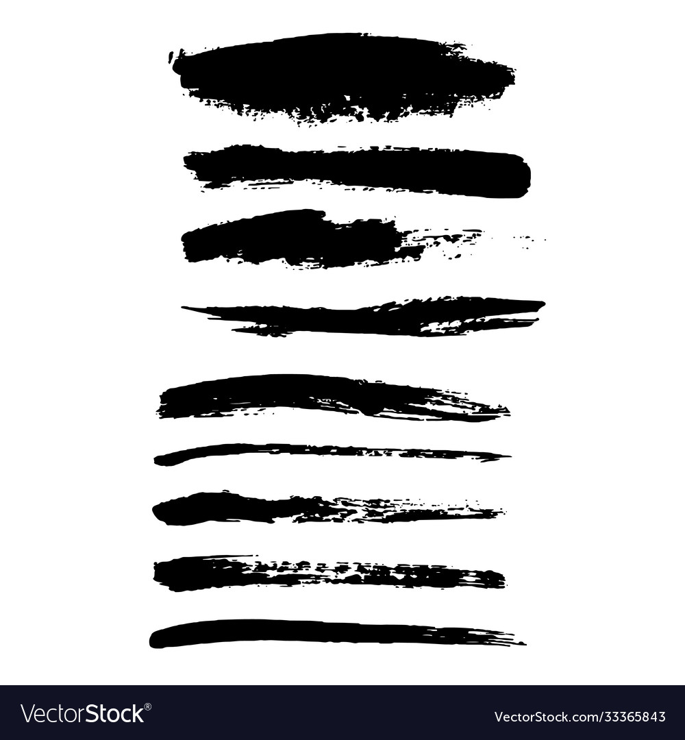 Set brush strokes black ink grunge Royalty Free Vector Image