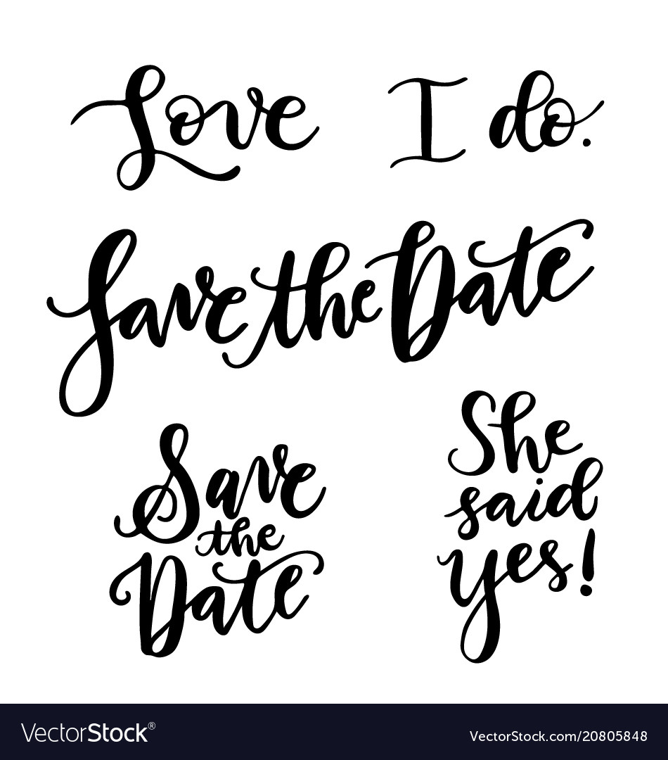 5 trendy save the date hand lettering Royalty Free Vector