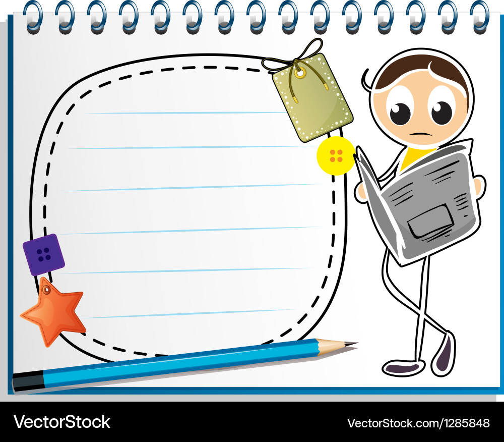 A notebook with sketch of man reading Royalty Free Vector