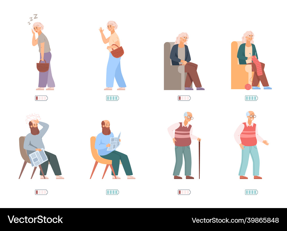 A set tired sick and energetic healthy Royalty Free Vector