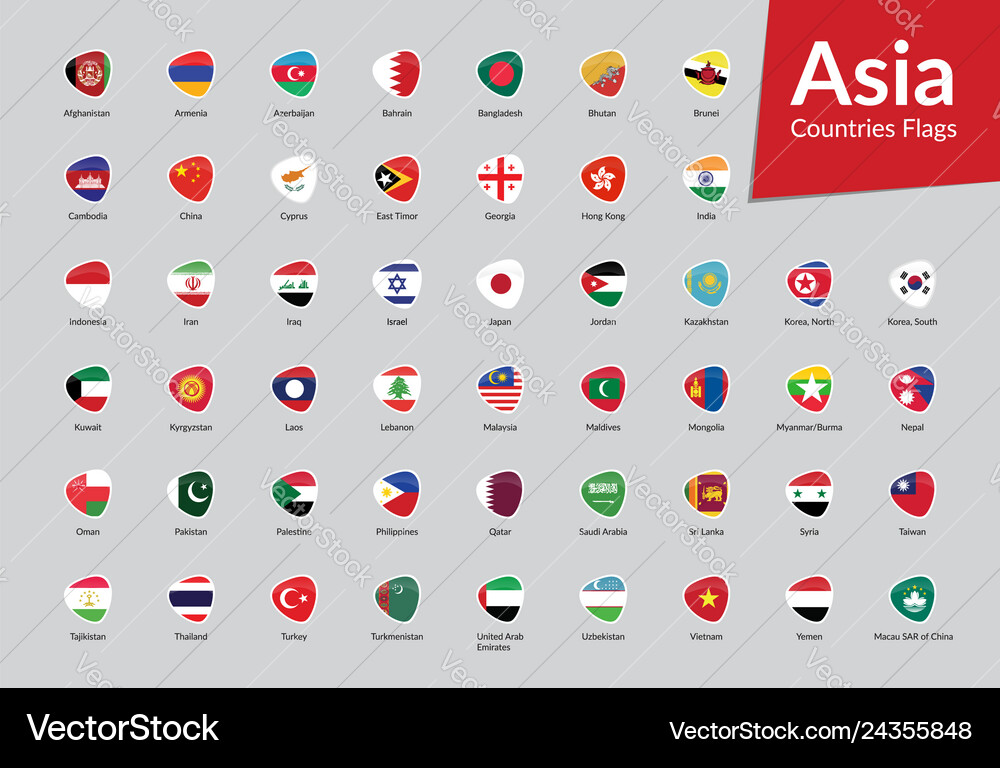 Asian continent countries flags icon collection Vector Image