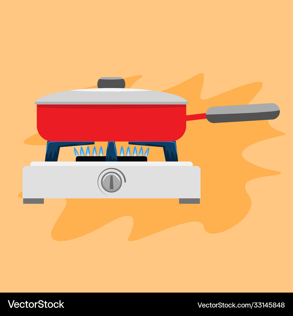 Cooking pan on gas stove flat and solid color Vector Image
