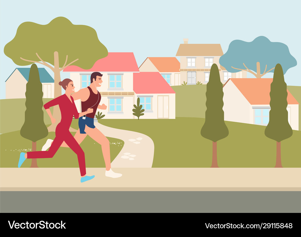 Couple jogging and running outdoors in Royalty Free Vector