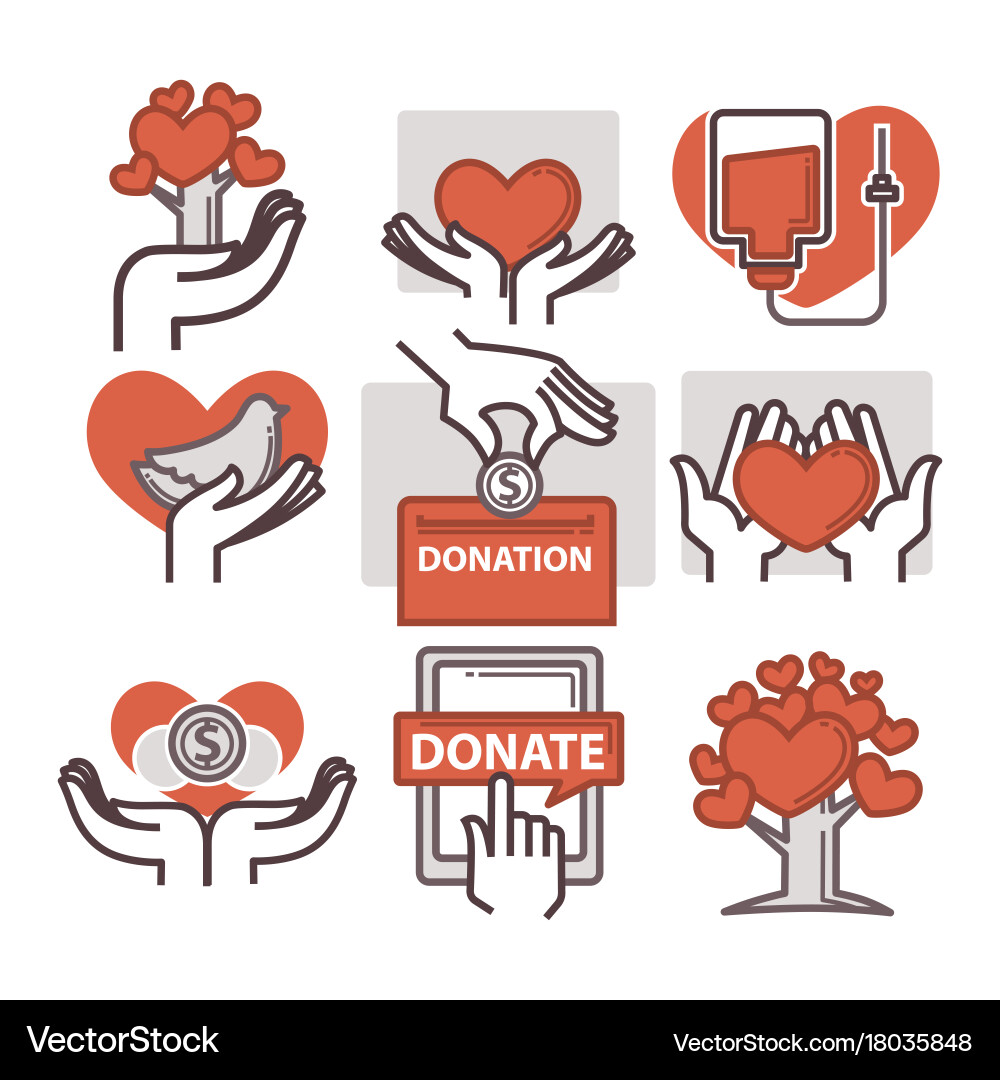 Donation and volunteer work icons Royalty Free Vector Image