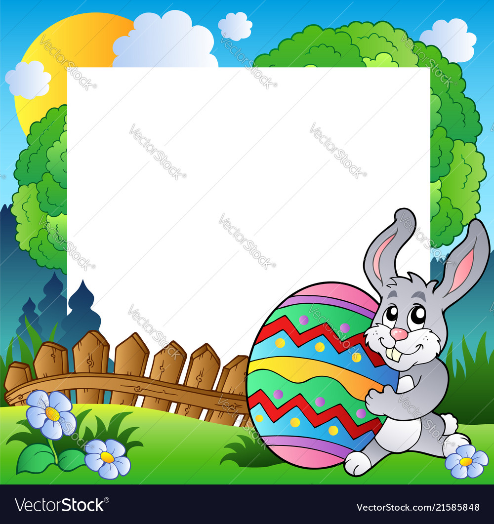 Easter frame with bunny holding egg Royalty Free Vector