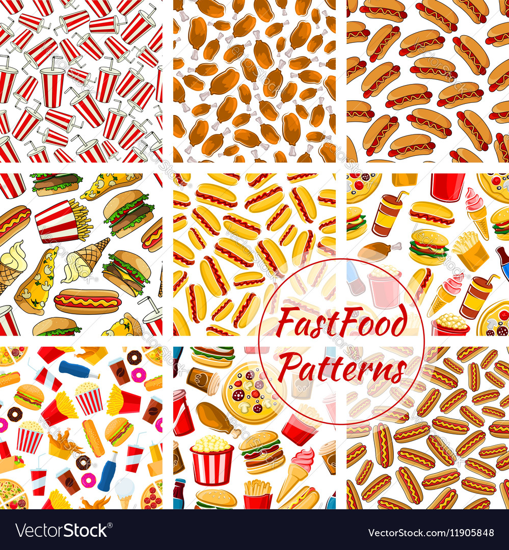 Fast food seamless patterns set Royalty Free Vector Image
