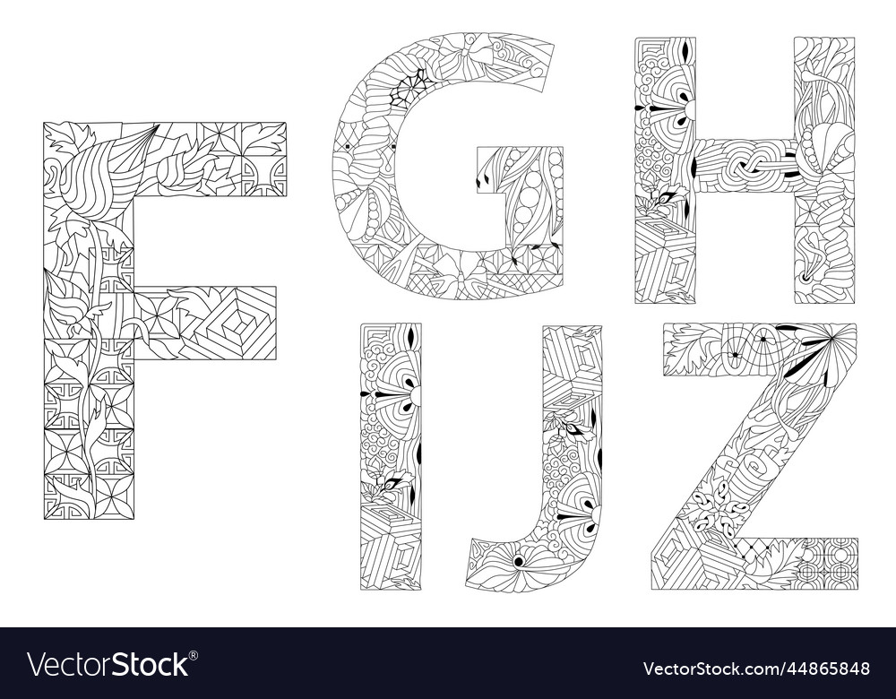 Hand drawn set of alphabet from f - j Royalty Free Vector